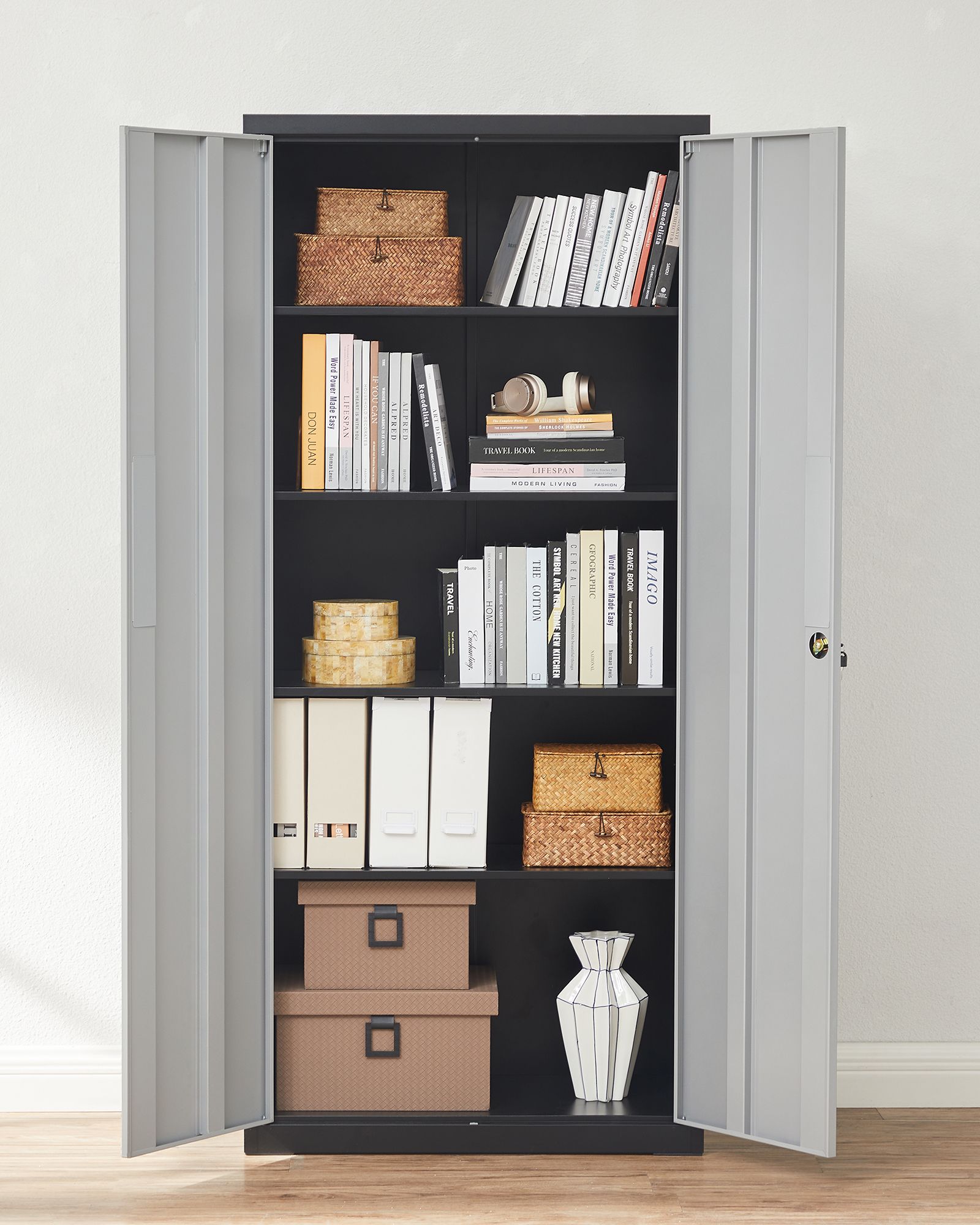 5 lygių dokumentų spinta su reguliuojamomis lentynomis