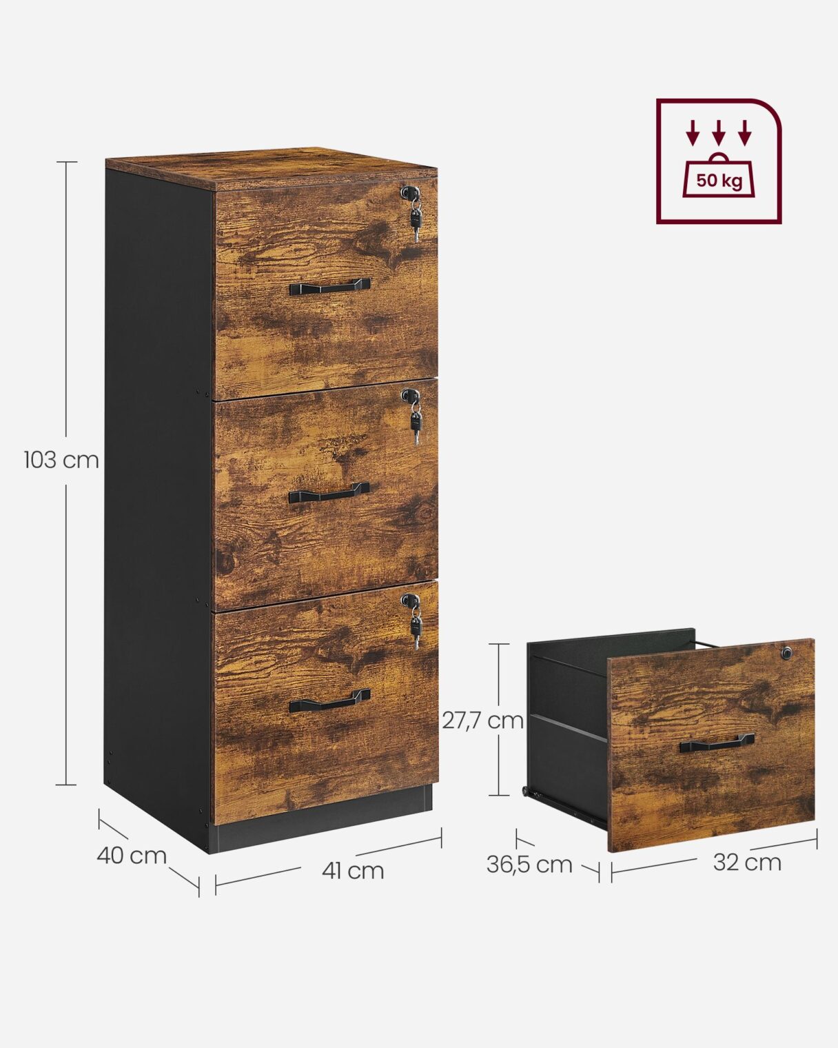 Dokumentų spinta su 3 rakinamais stalčiais